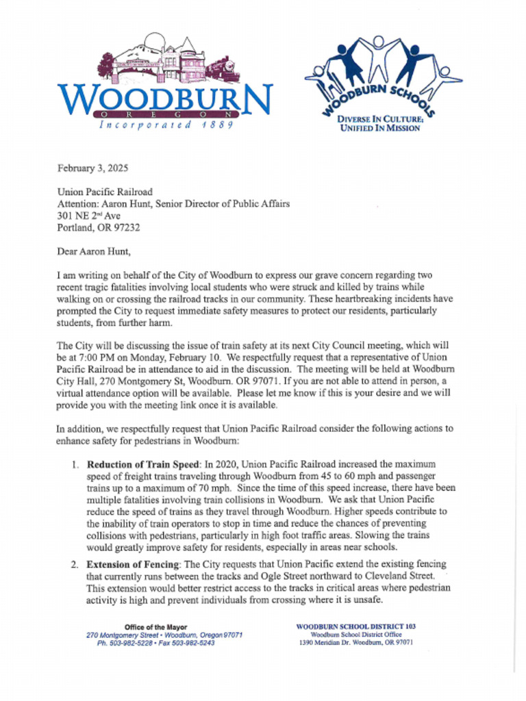 Letter To Union Pacific Railroad | PDF