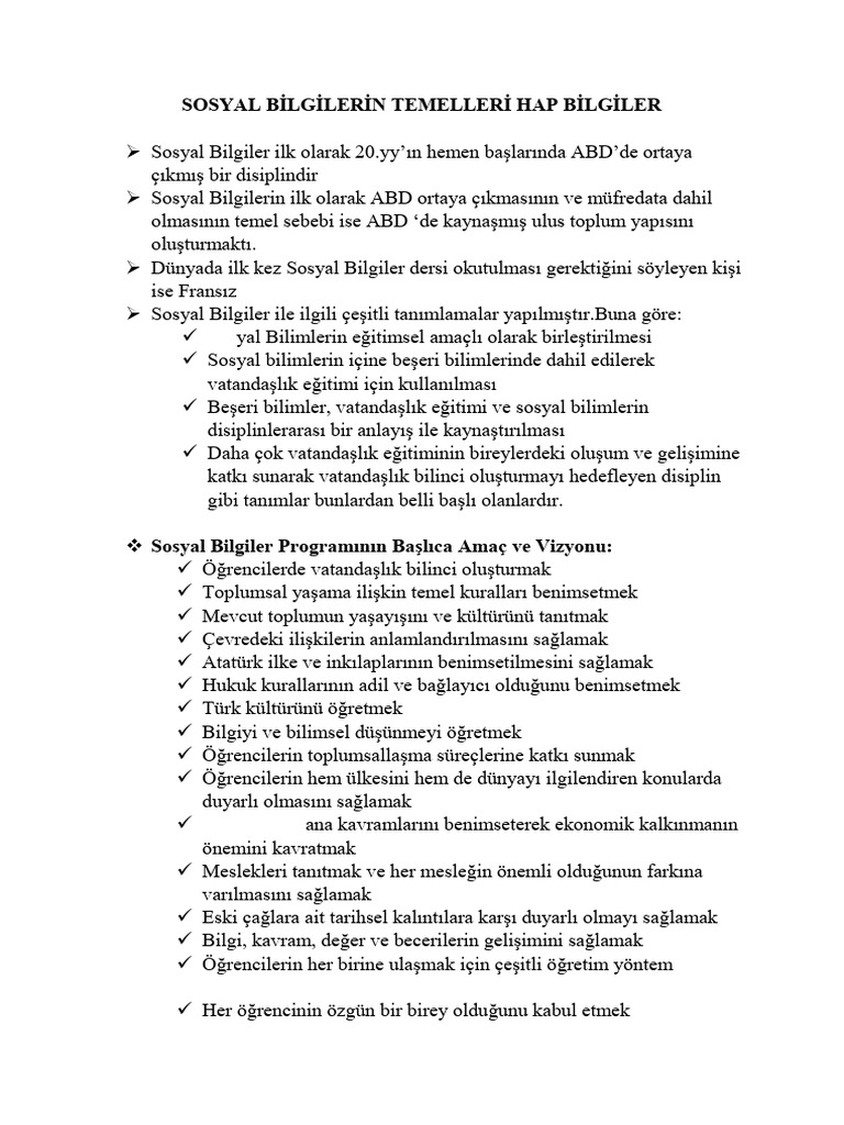 Sosyal Bilgilerin Temelleri Hap Bilgiler | PDF