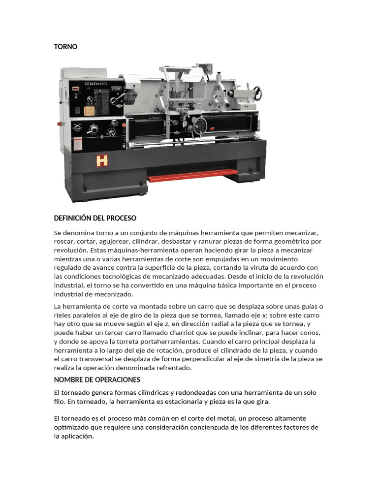 Torno | PDF | Ingeniería mecánica | Herramientas