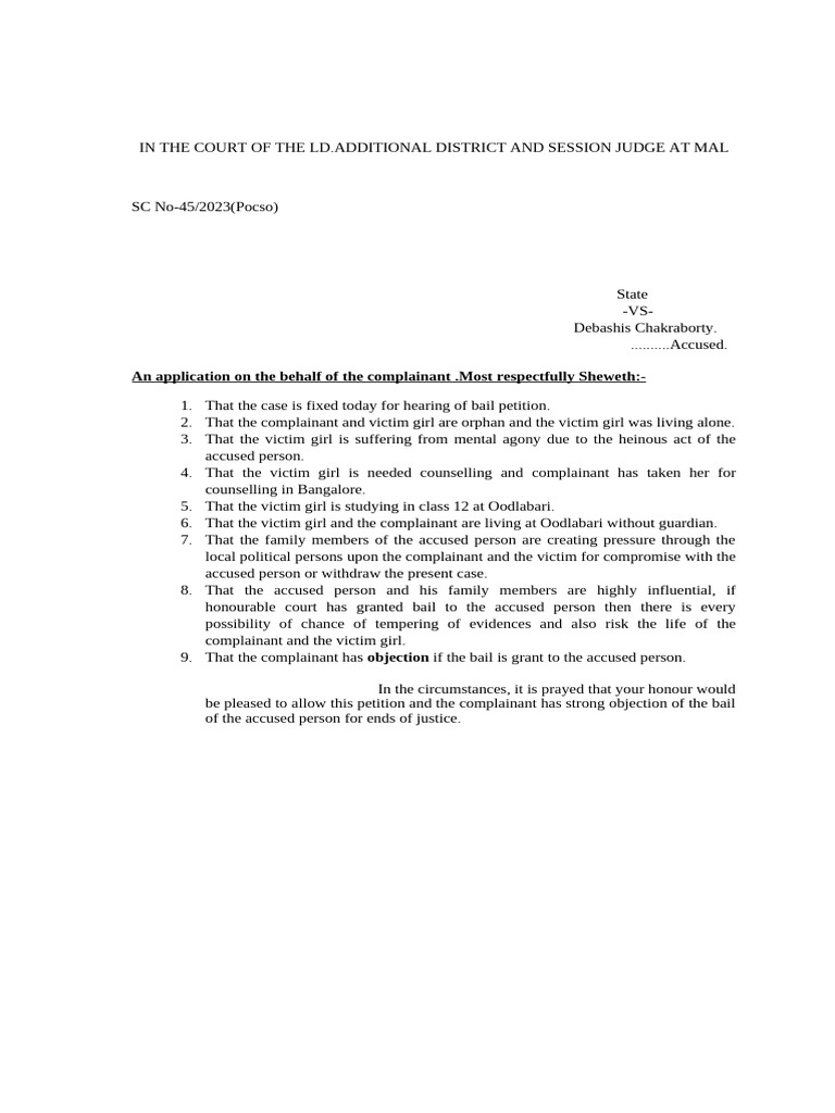 Bail Objection Petition by The Complainant | PDF