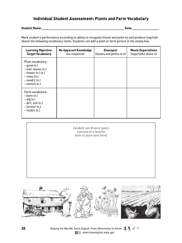 Individual Student Assessment Plants and Farm Vocabulary | PDF
