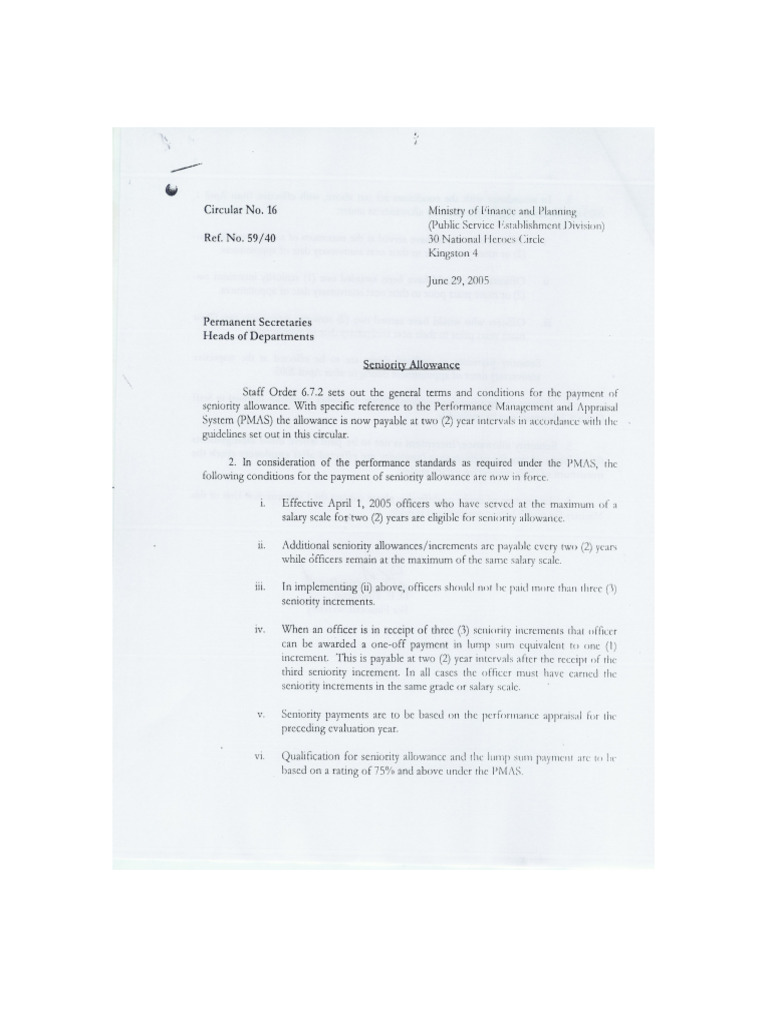 Circular # 16 Seniority Allowance | PDF