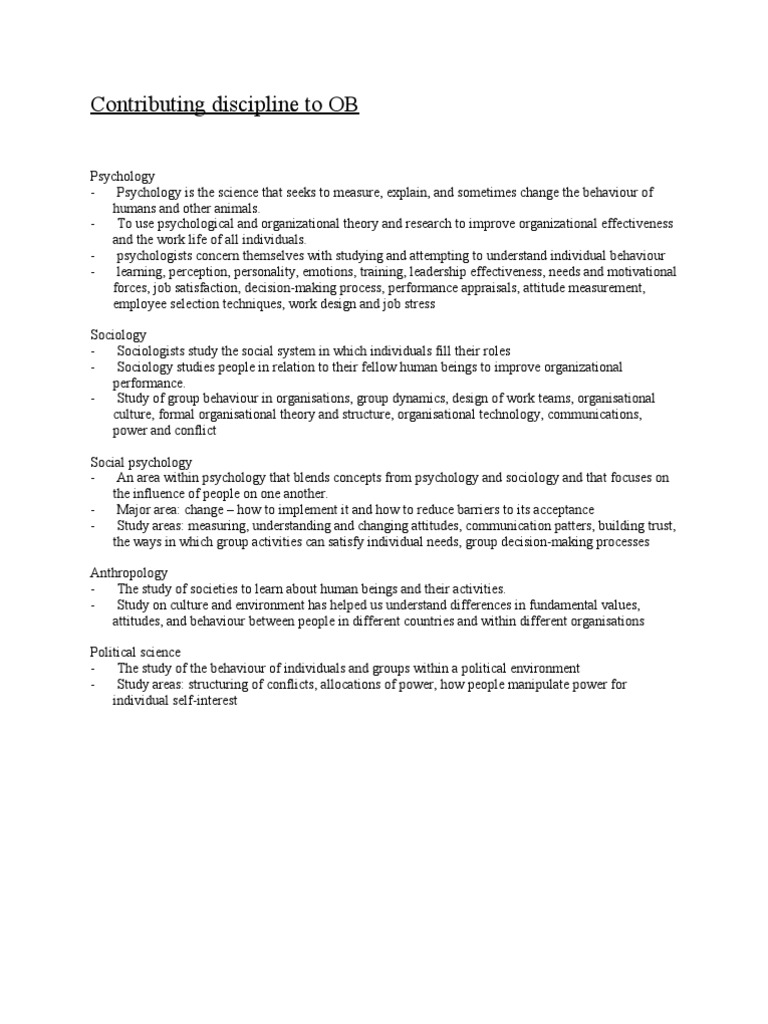 Contributing Discipline To OB & Model o OB | PDF | Organizational ...