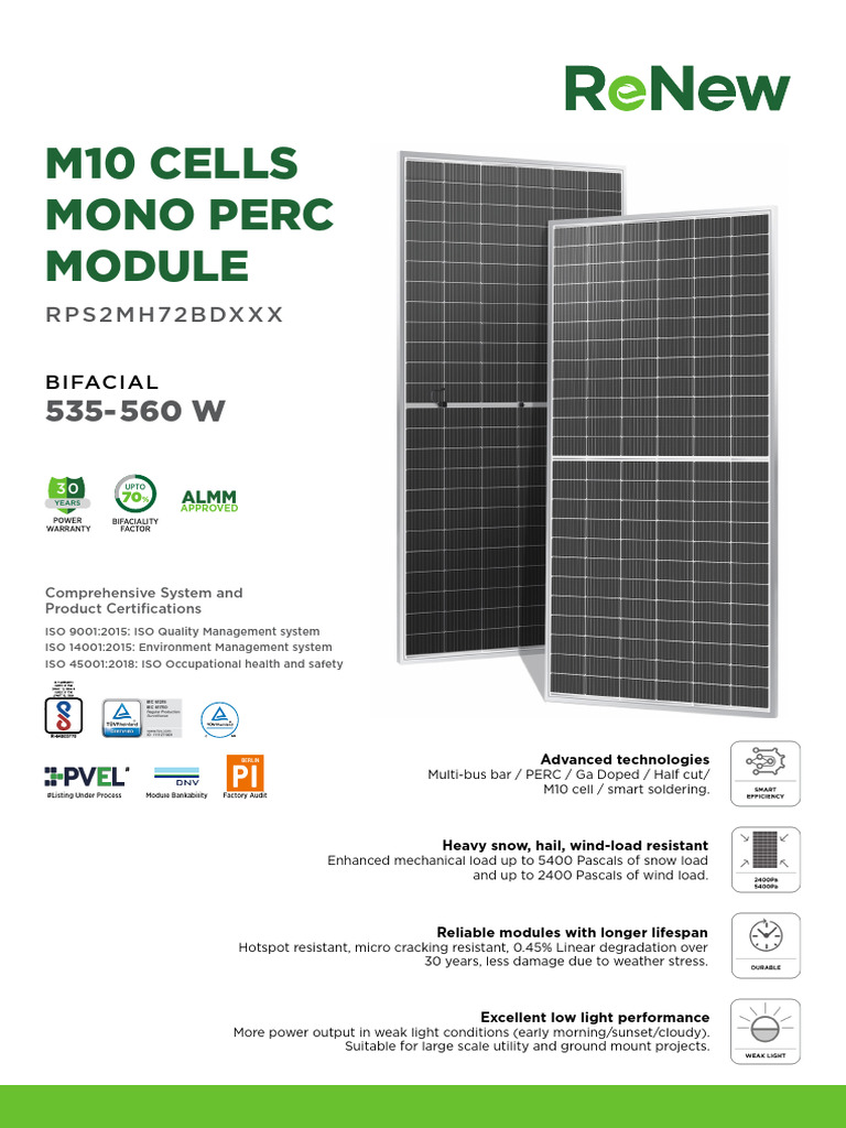 560W Bifacial Solar Panel Datasheet | PDF | Photovoltaics | Solar Cell
