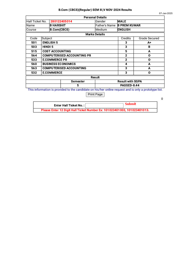 Semester 5 Result | PDF