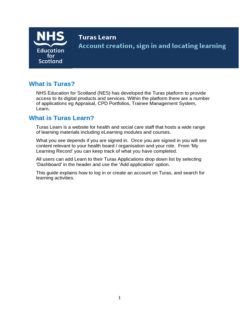 Turas Learn - Account Creation, Signing in and Locating Learning | PDF ...