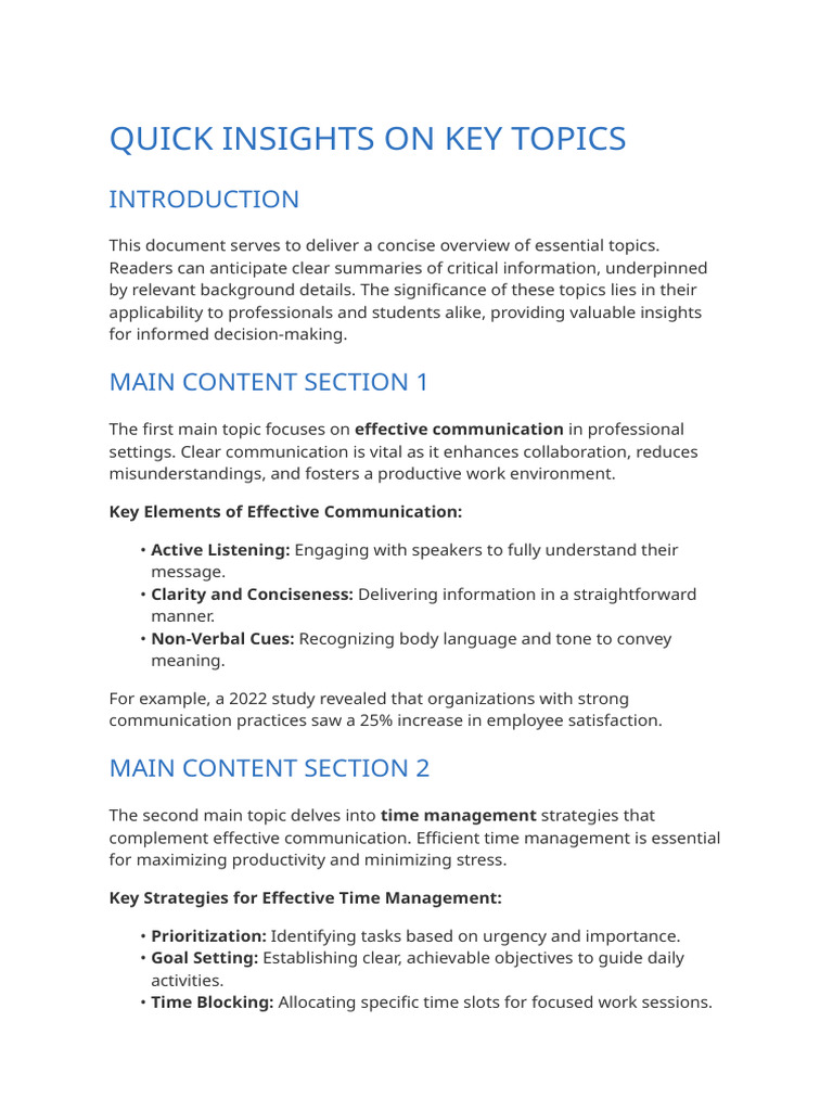 Quick Insights On Key Topics | PDF