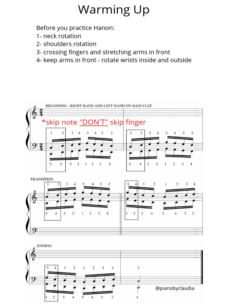 Warming Up and Hanon 1 Guide | PDF