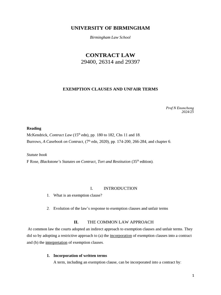 Exemption Clauses in Contract Law | PDF | Contract Law | Justice