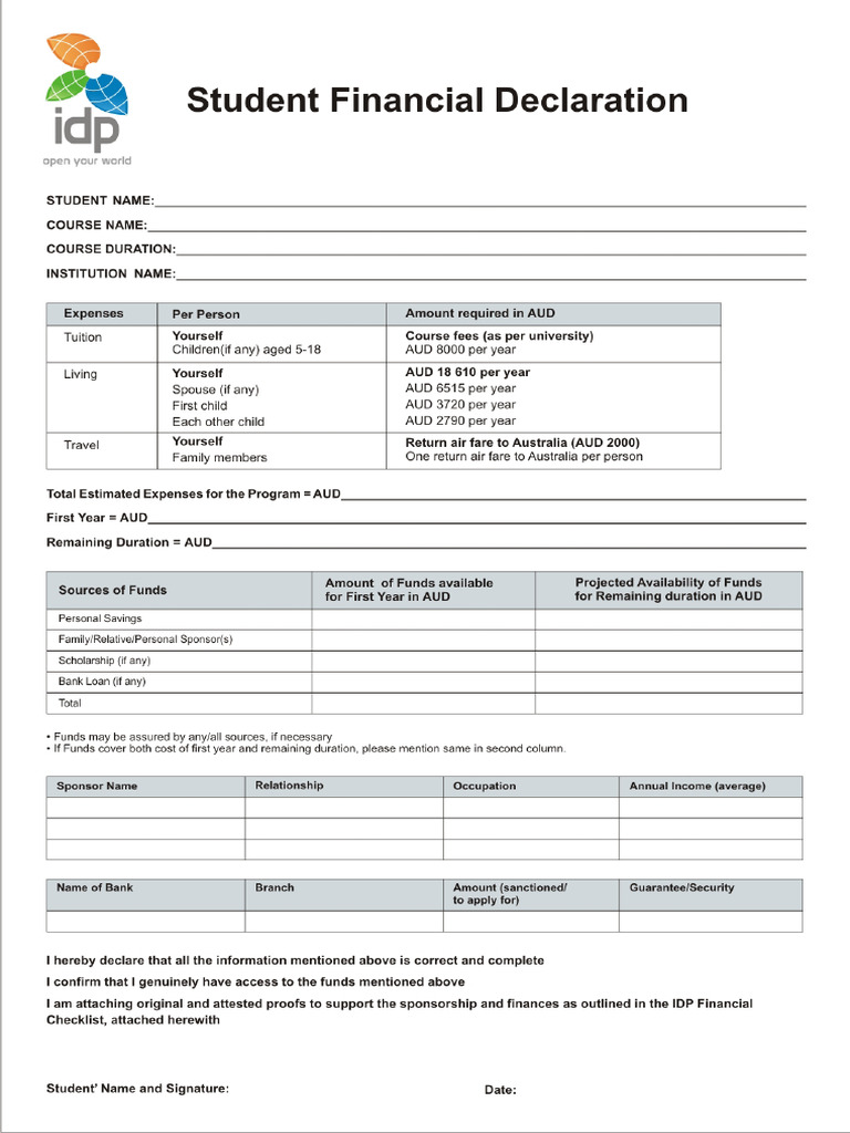 Student Financial Declaration Form | PDF
