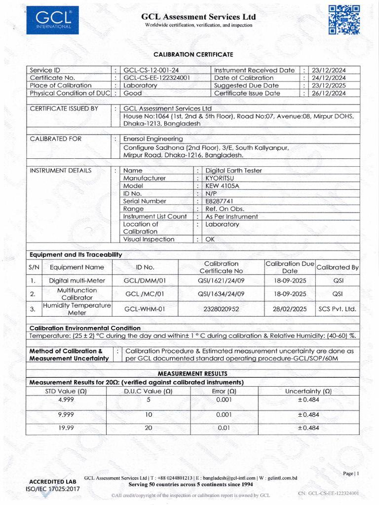 Earth Tester Calibration Certificate | PDF | Quality | Accuracy And ...