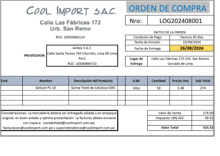 Orden de Compra Gelycel P2 10 | PDF
