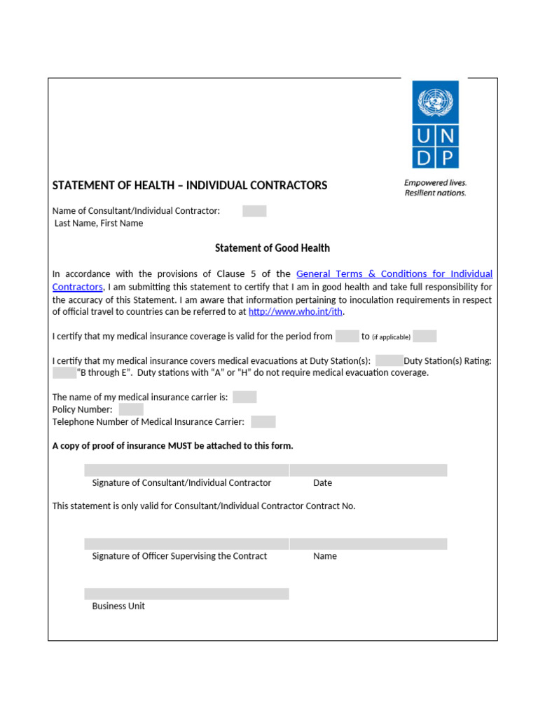 Individual Contract - Statement of Health - Individual Contractors | PDF