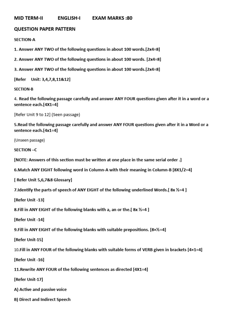 Mid Term-Ii Eng-I | PDF