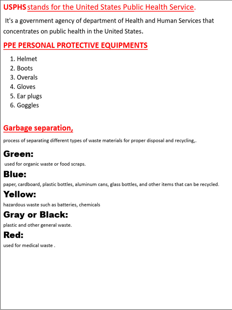 Usph and Ppe and Garbage Separation | PDF