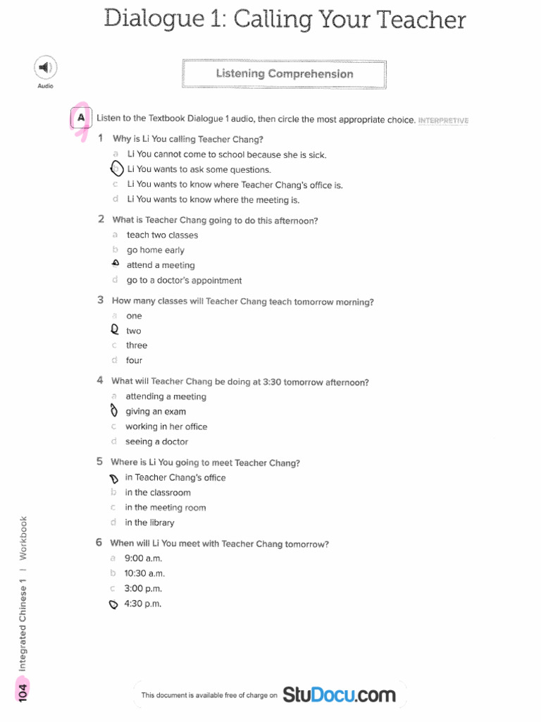 Integrated Chinese Workbook Volume 1 4th Edition PDF Free | PDF