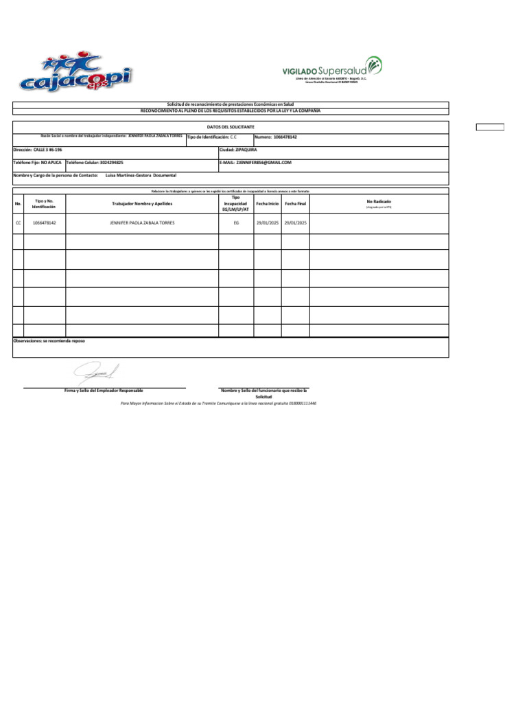 Cajacopi Incapacidad | PDF