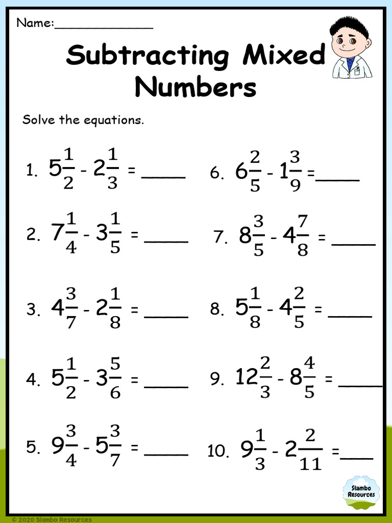 Grade 6 Subtracting Mixed Numbers Worksheet 1 | PDF