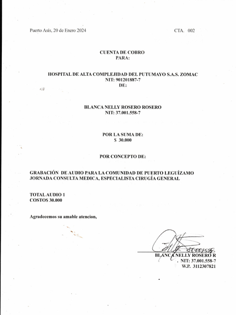 Cta - Cobro Nelly Rosero Perifoneo 2 | PDF