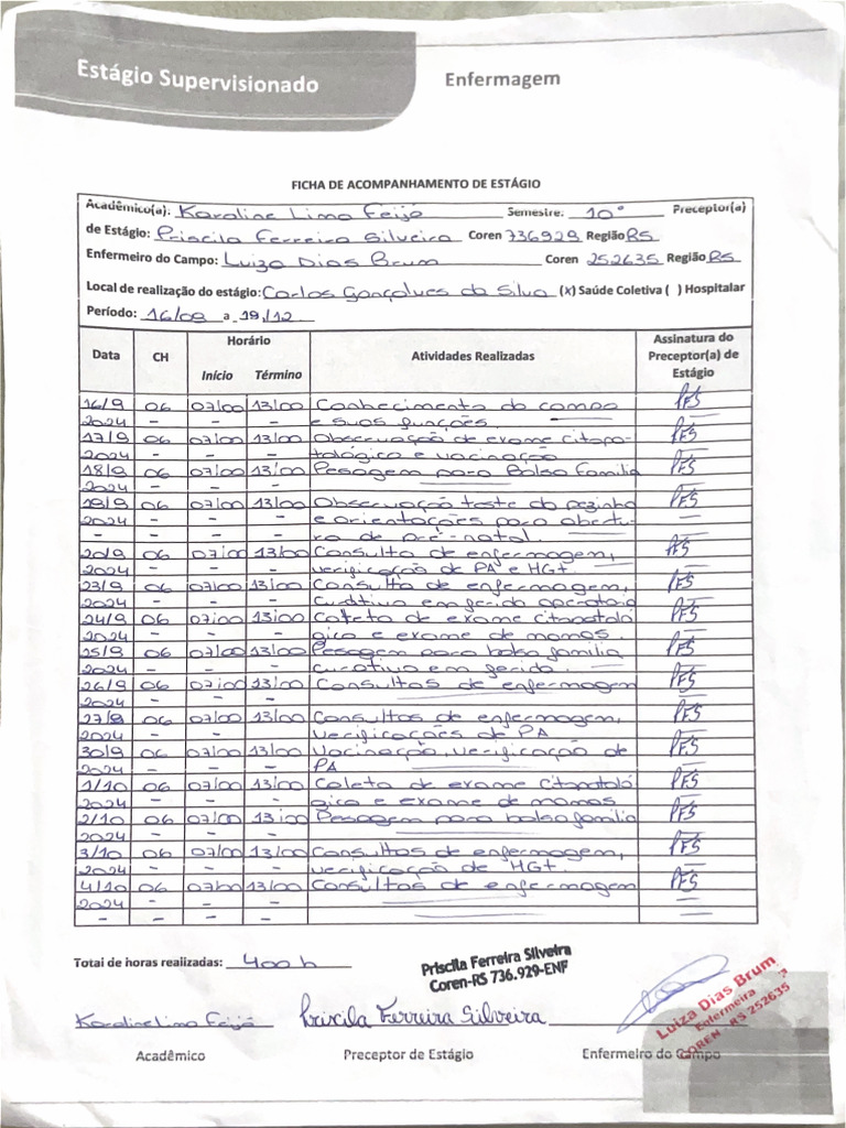 Ficha de Acompanhamento de Estágio | PDF
