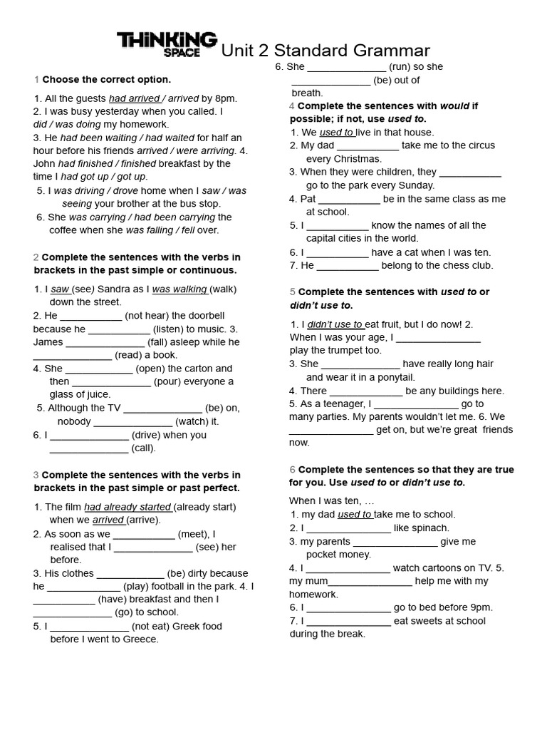 Standard Grammar Exercises for B1+ | PDF | Linguistics | Grammar