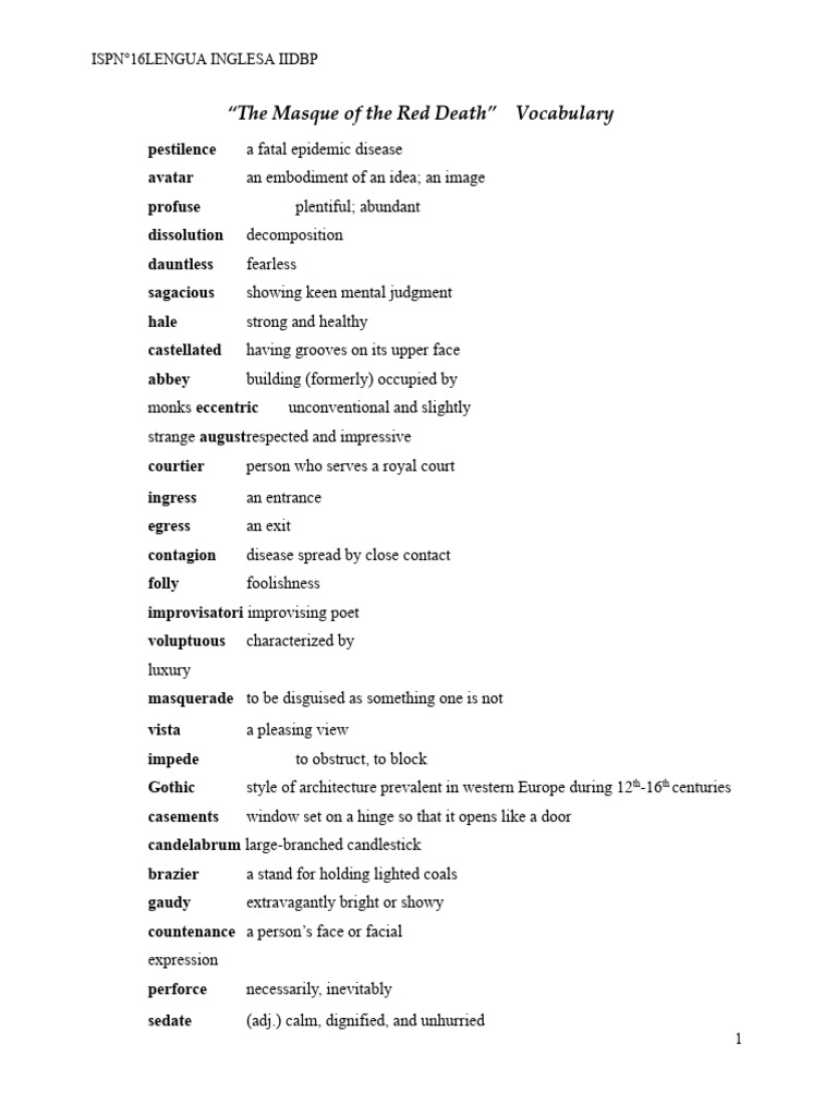 The Masque of The Red Death Vocabulary | PDF