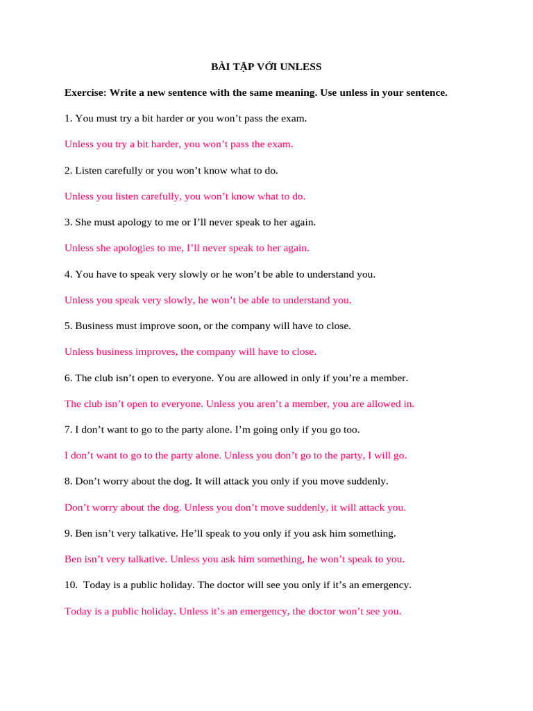 Exercises Using "Unless" | PDF