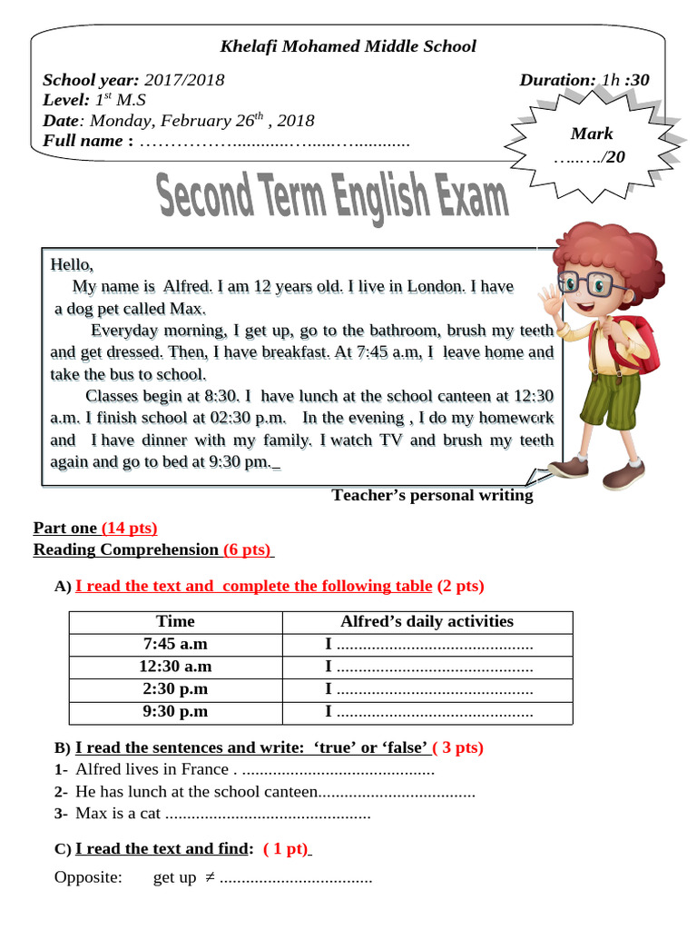 1MS 2nd Exam Khelafi Mohamed School | PDF
