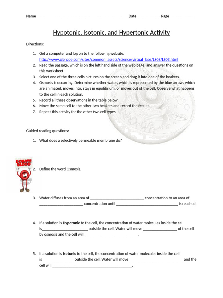 Hypotonic, Isotonic, and Hypertonic Activity | PDF | Osmosis | Life ...