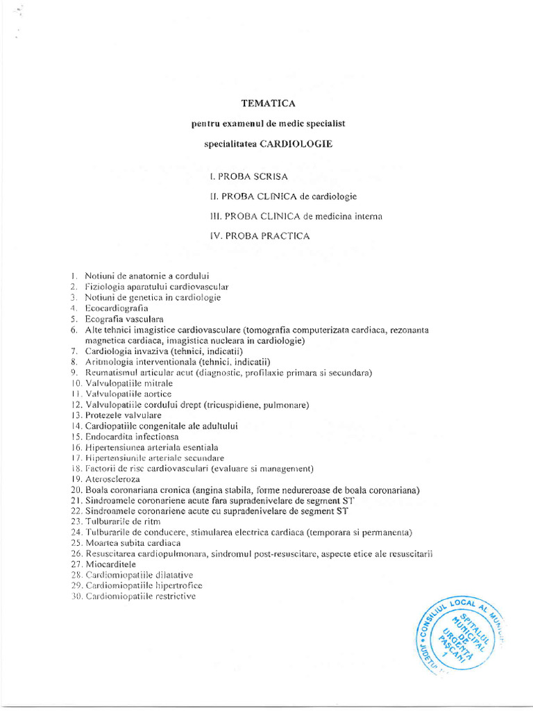 Tematica Concurs Medic Cardiologie 1 | PDF