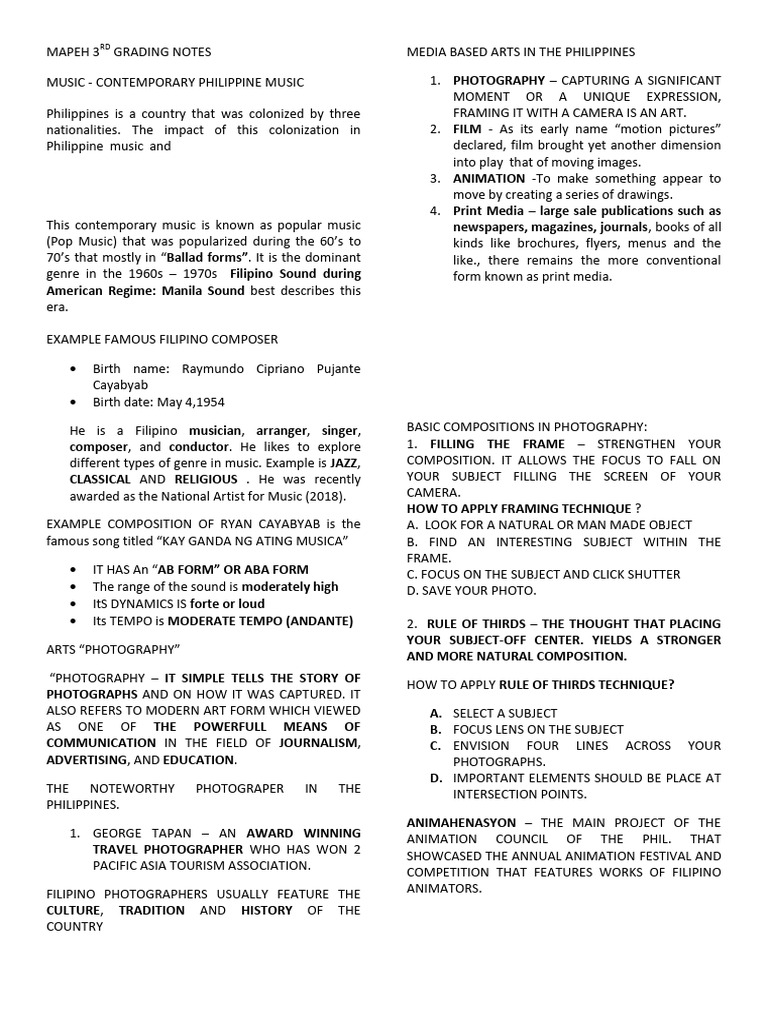 Mapeh 3rd Grading Notes.f | PDF | Global Health | Philippines