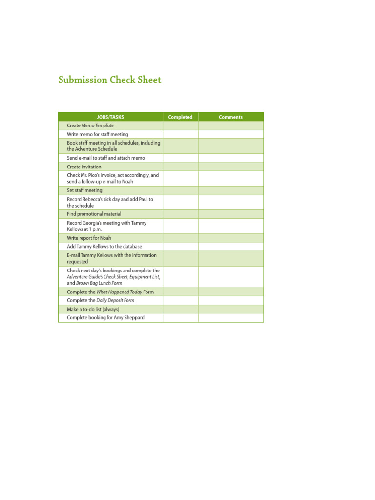 Staff Meeting Task Submission Checklist | PDF