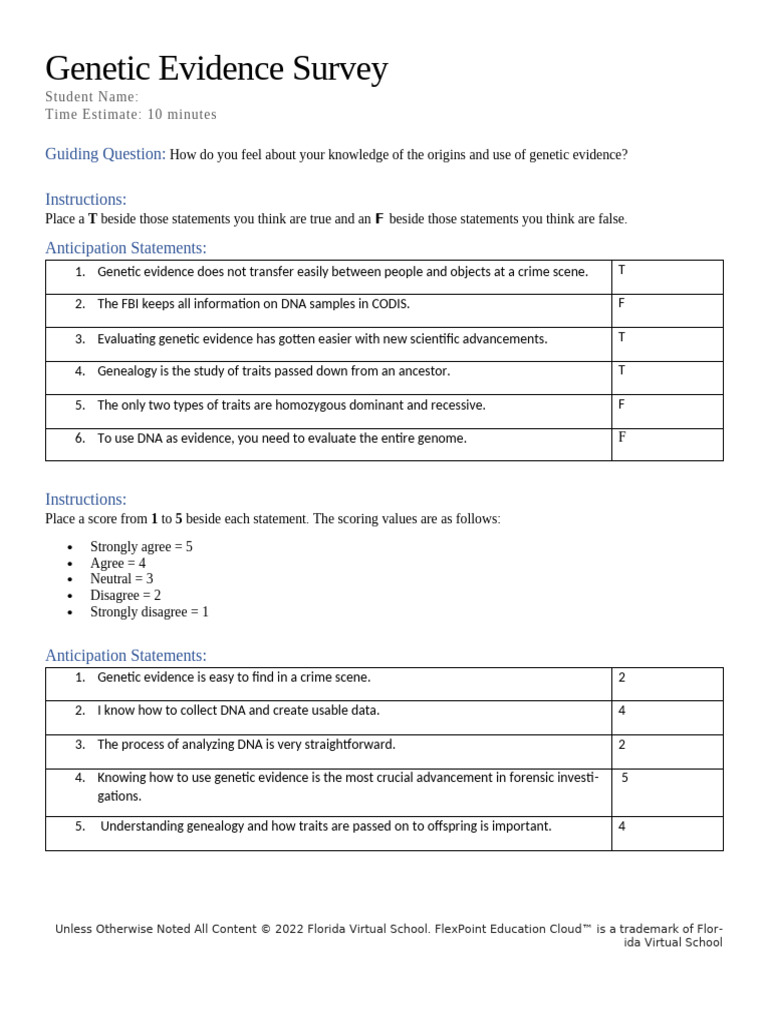 Genetic Evidence Survey | PDF
