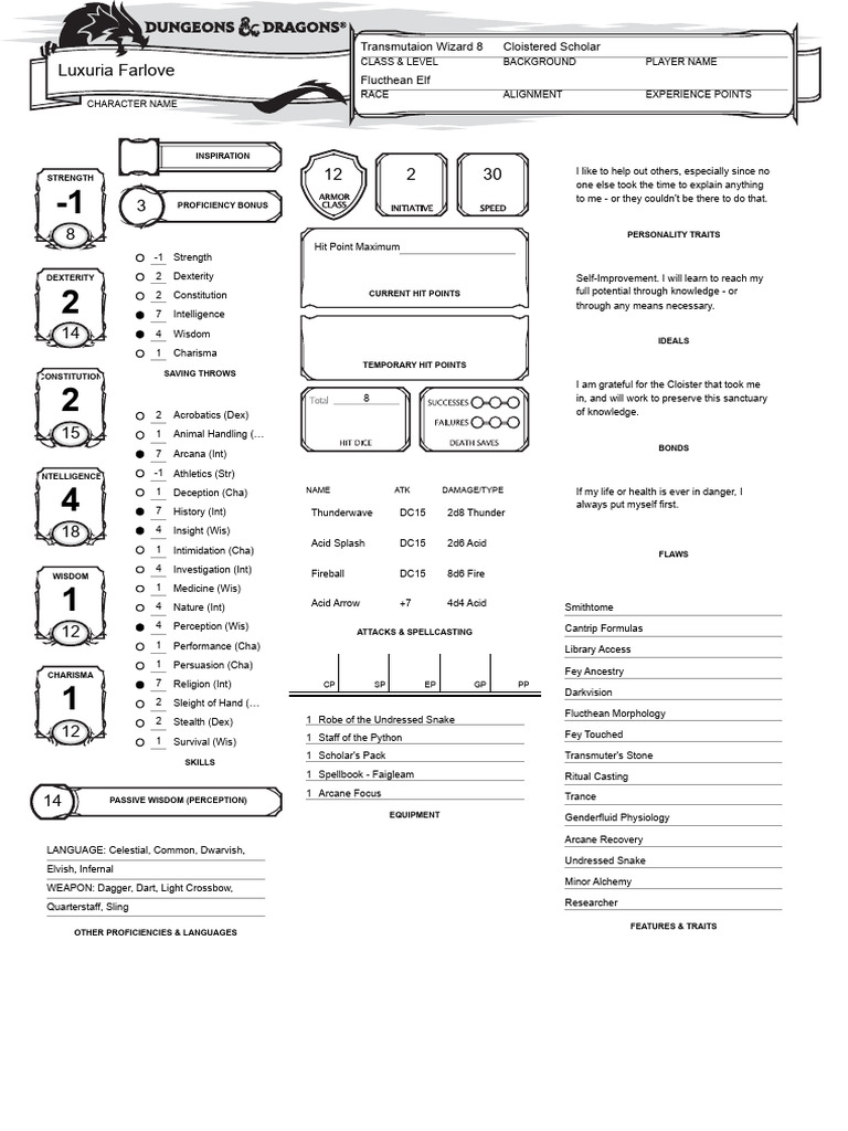 Luxuria Farlove - Roll20 Characters | PDF