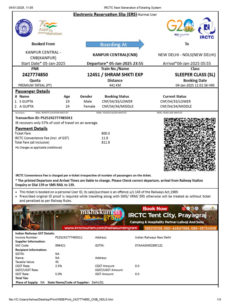 IRCTC Next Generation Eticketing System | PDF | Identity Document