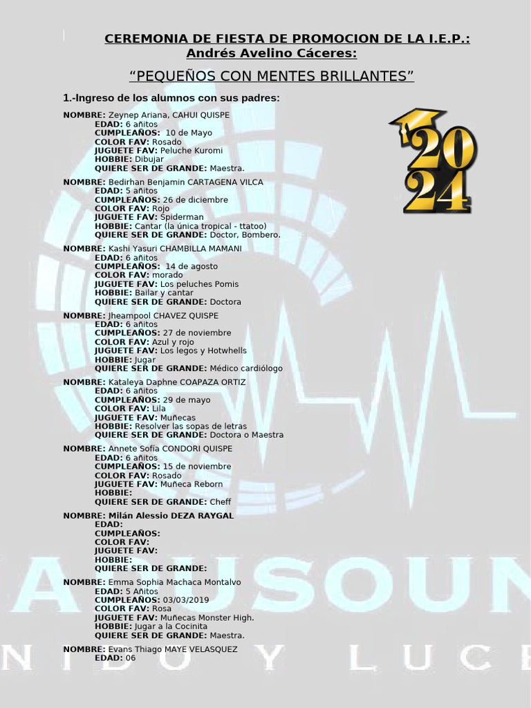 Programa de Ceremonia Fiesta de Promocion | PDF | Juguetes