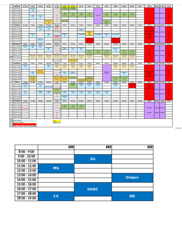 M1 2021-2022 - Schedule | PDF