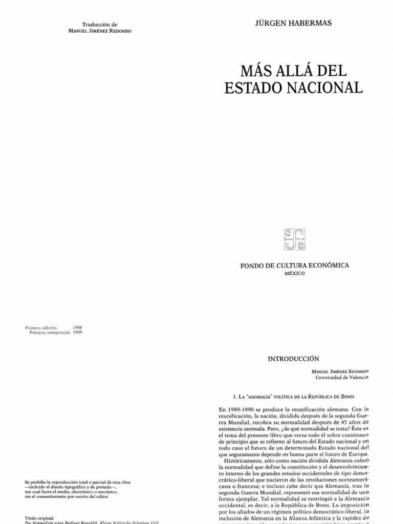 habermas jurgen- mas alla del estado nacional | PDF