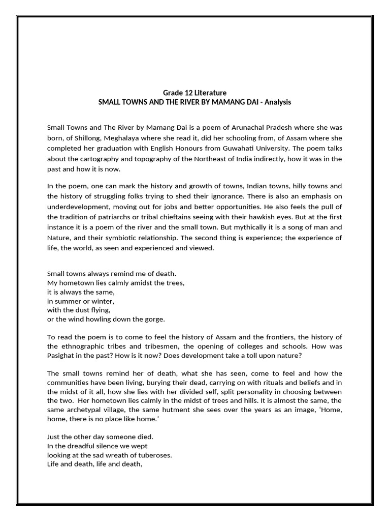 Small Towns and The River - Mamang Dai | PDF | Metre (Poetry) | Poetry
