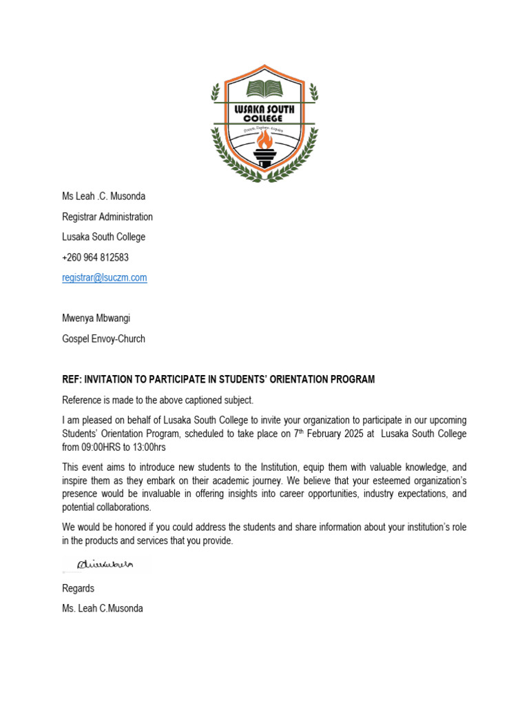 Invitation: Student Orientation Event | PDF