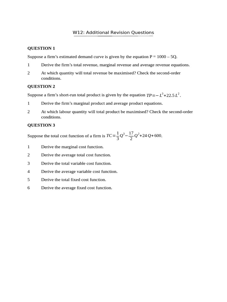 W12 - Additional Revision Questions | PDF