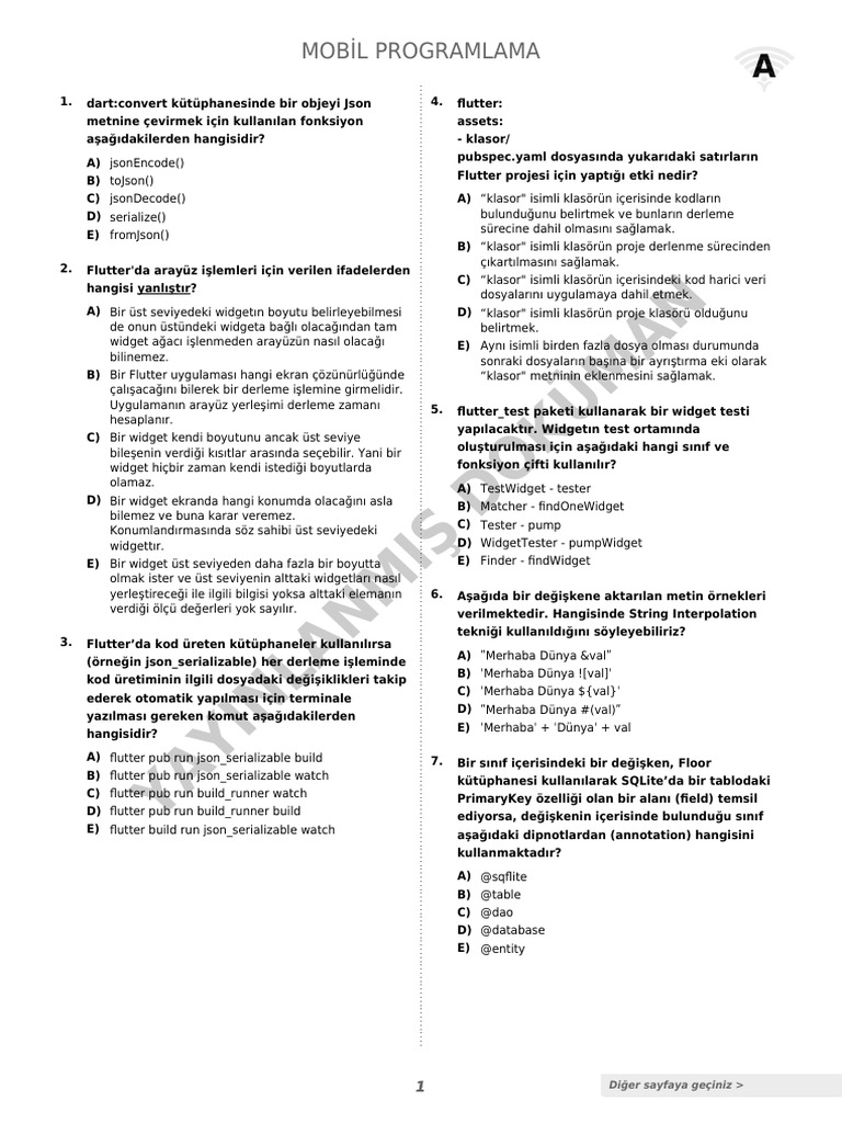 2023-2024-Mobil Programlama-Bütünleme | PDF