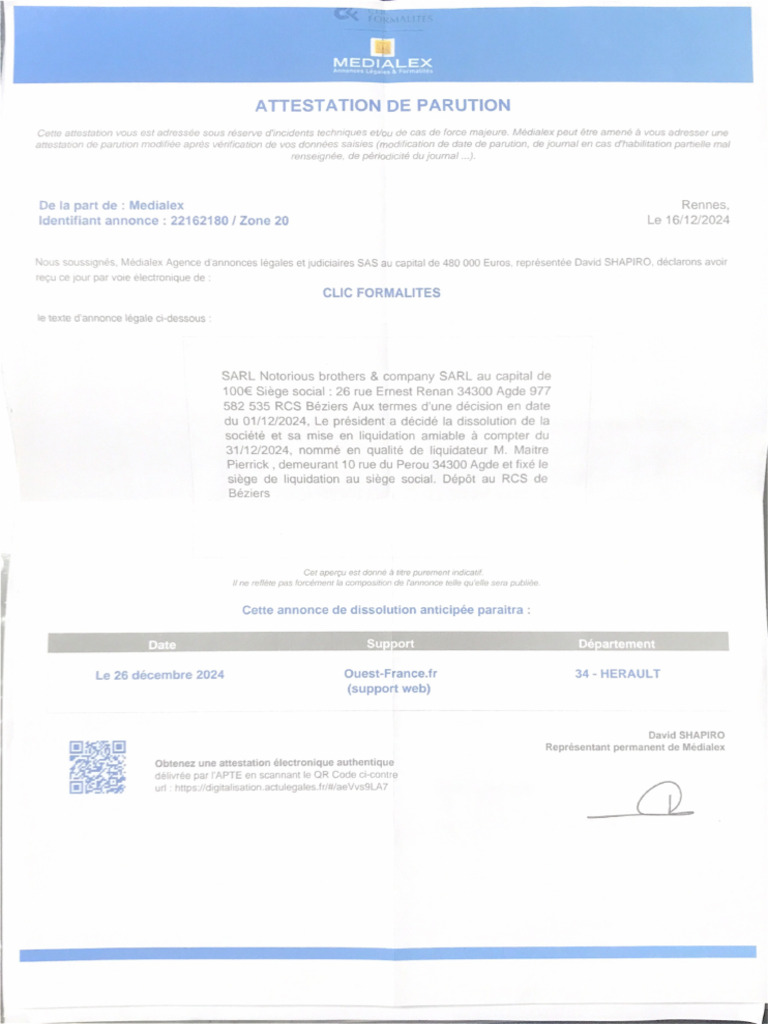 Attestation de Parution | PDF