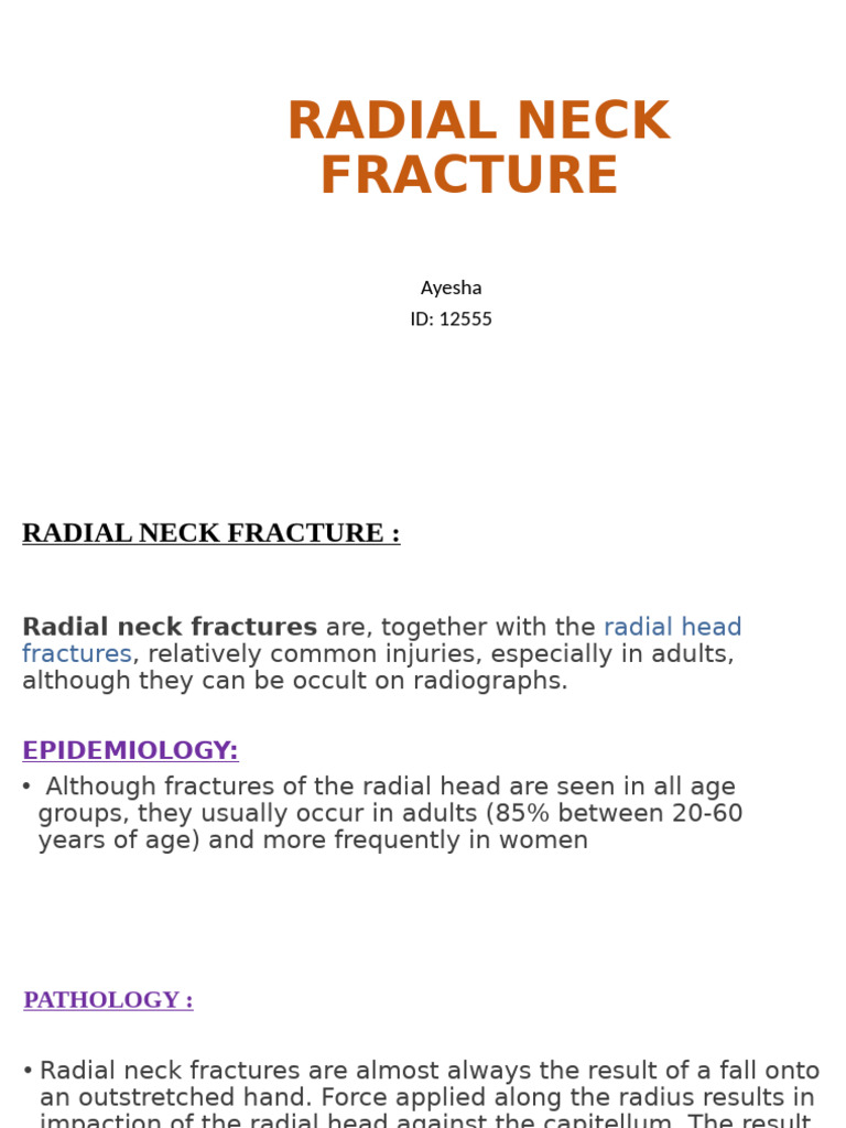 Radial Neck Fracture Overview and Treatment | PDF