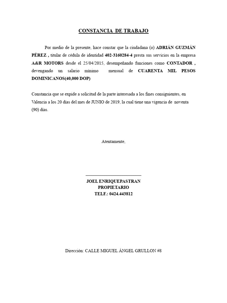 Constancia de Trabajo Formato Docx 4 | PDF