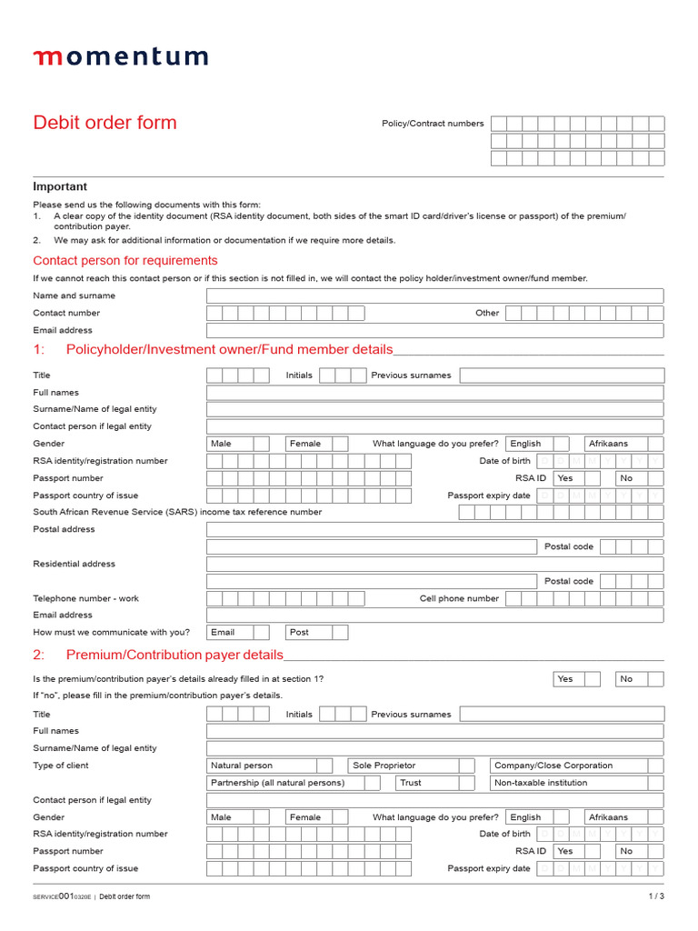 Debit Order Form Submission Guide | PDF | Identity Document | Insurance