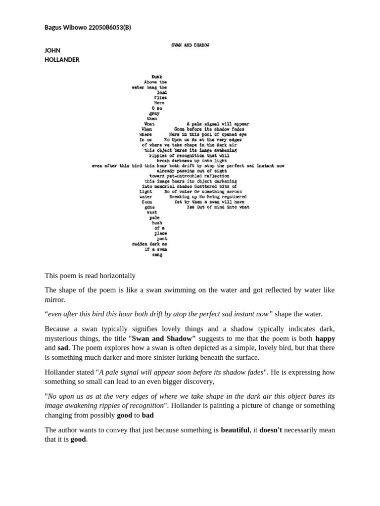 Swan and Shadow Poem Analysis | PDF