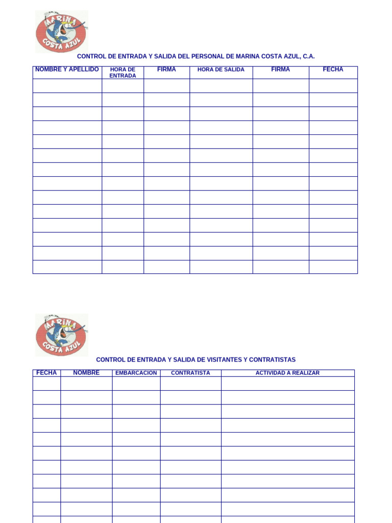 Control de Entrada y Salida Del Personal de Marina Costa Azul | PDF