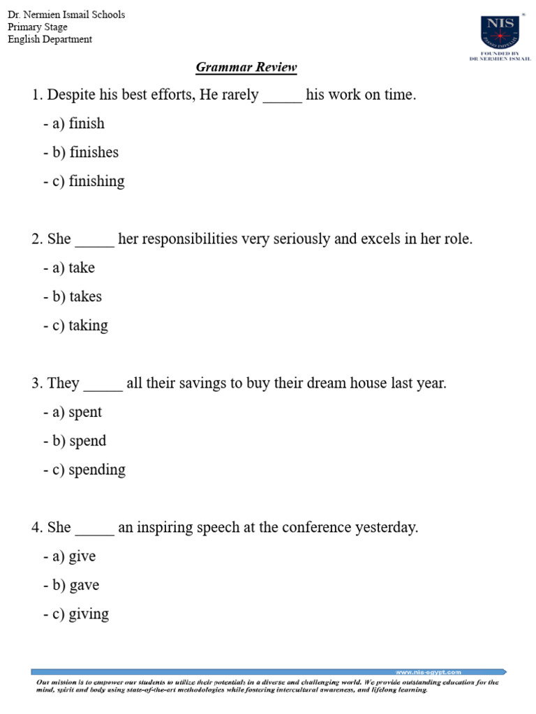 Grammar Review Top Achivers | PDF