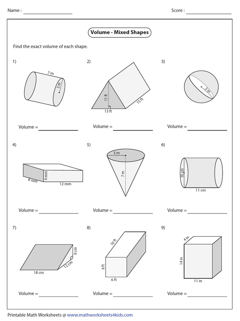 Main Volume Mixed Shapes Worksheet With Answers | PDF